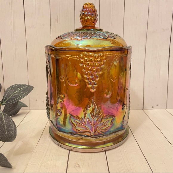 Kitchen | Vintage Indians Glass Dish Amber Iridescent Candy Container ...